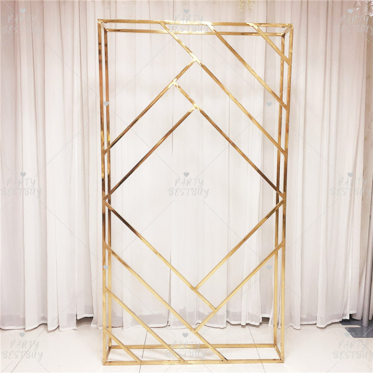 2m x1m Glossy Gold Geometric Rectangle Backdrop Flower Stand Frame Wall ...