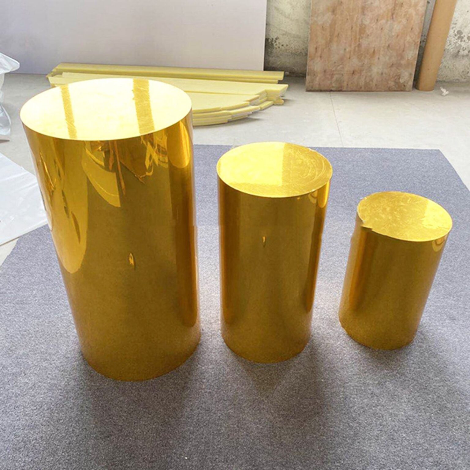 3pcs Glossy Gold Round Metal Plinth Cylinder Pedestal Wedding Display ...