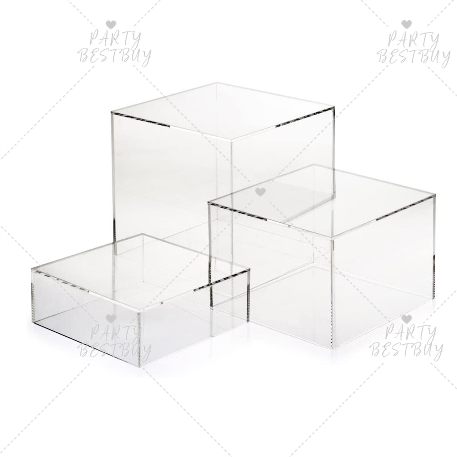 3x Acrylic Display Risers Boxes Cubes 5 Sided with Hollow Bottoms for ...