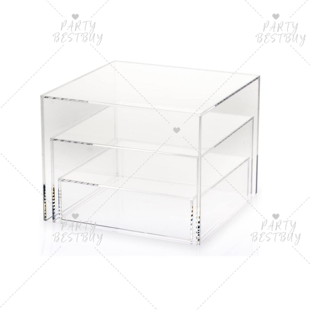 3x Acrylic Display Risers Boxes Cubes 5 Sided with Hollow Bottoms for ...