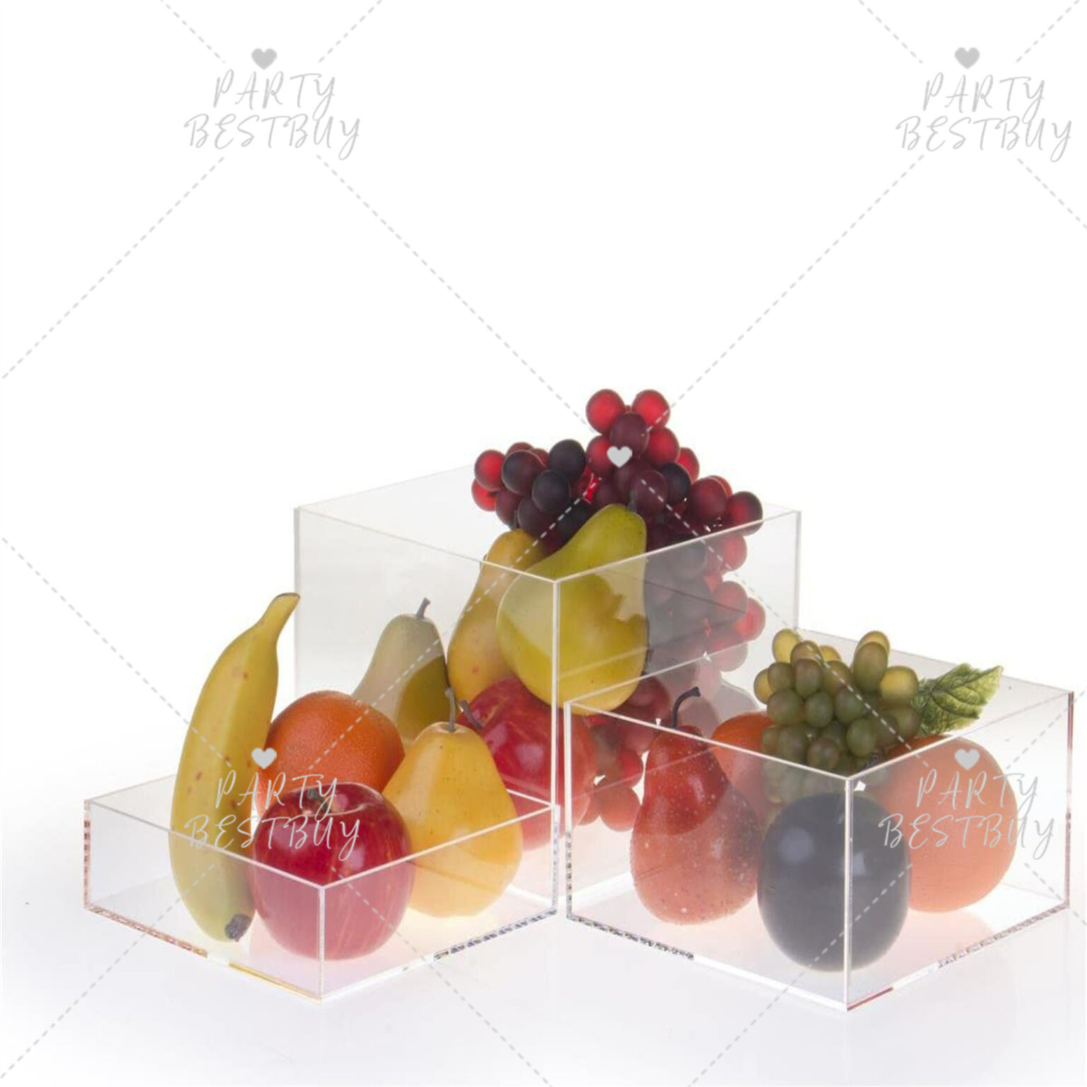 3x Acrylic Display Risers Boxes Cubes 5 Sided with Hollow Bottoms for ...