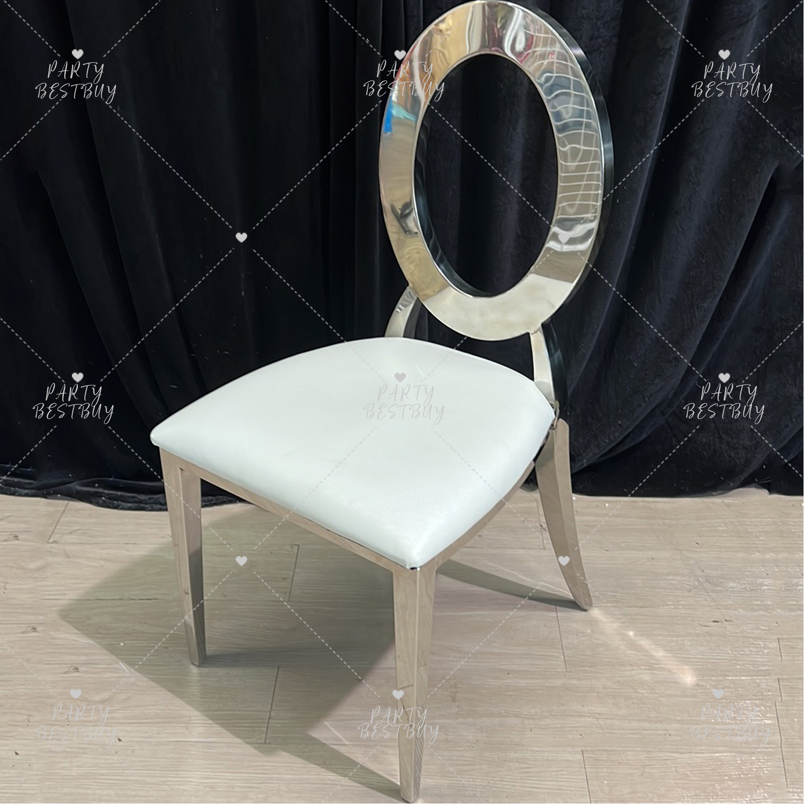 Silver Stainless Steel Chair White PU Leather Dining Chair Hollow ...