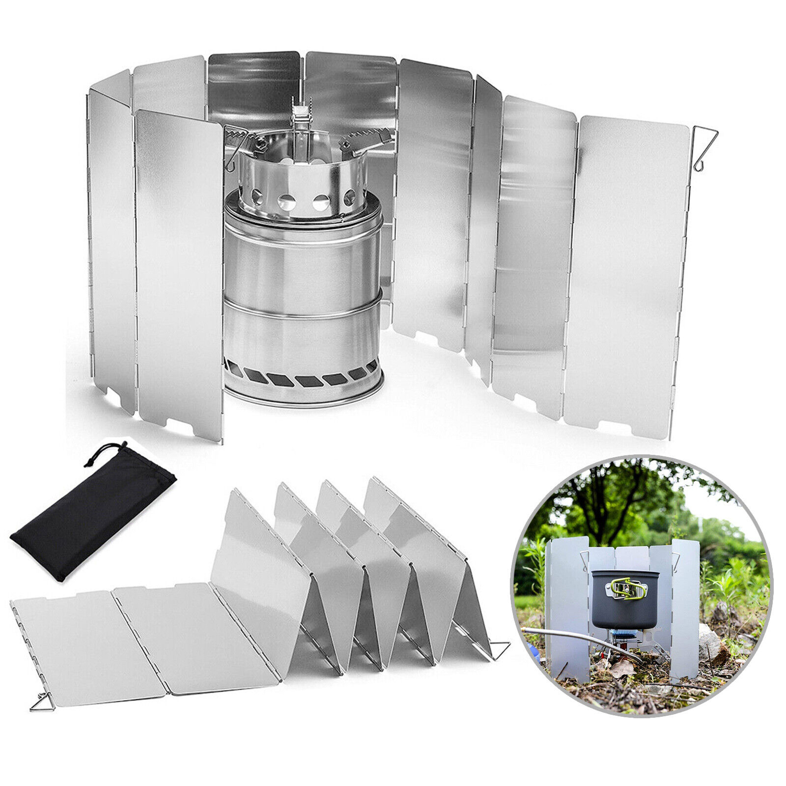 10PCS Folding Stove Wind Shield Outdoor Hiking Burner Windshield BBQ ...