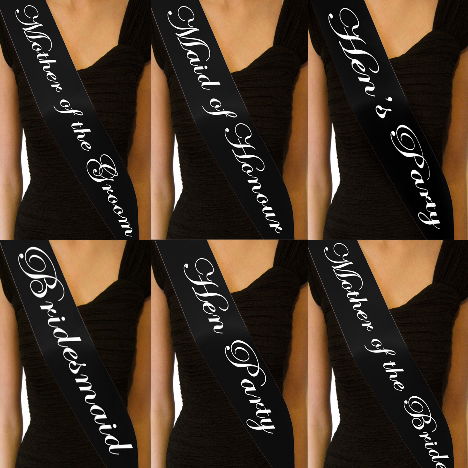 Black Sashes White Text Hens Night Party Bridal Bride To Be Bridesmaid ...